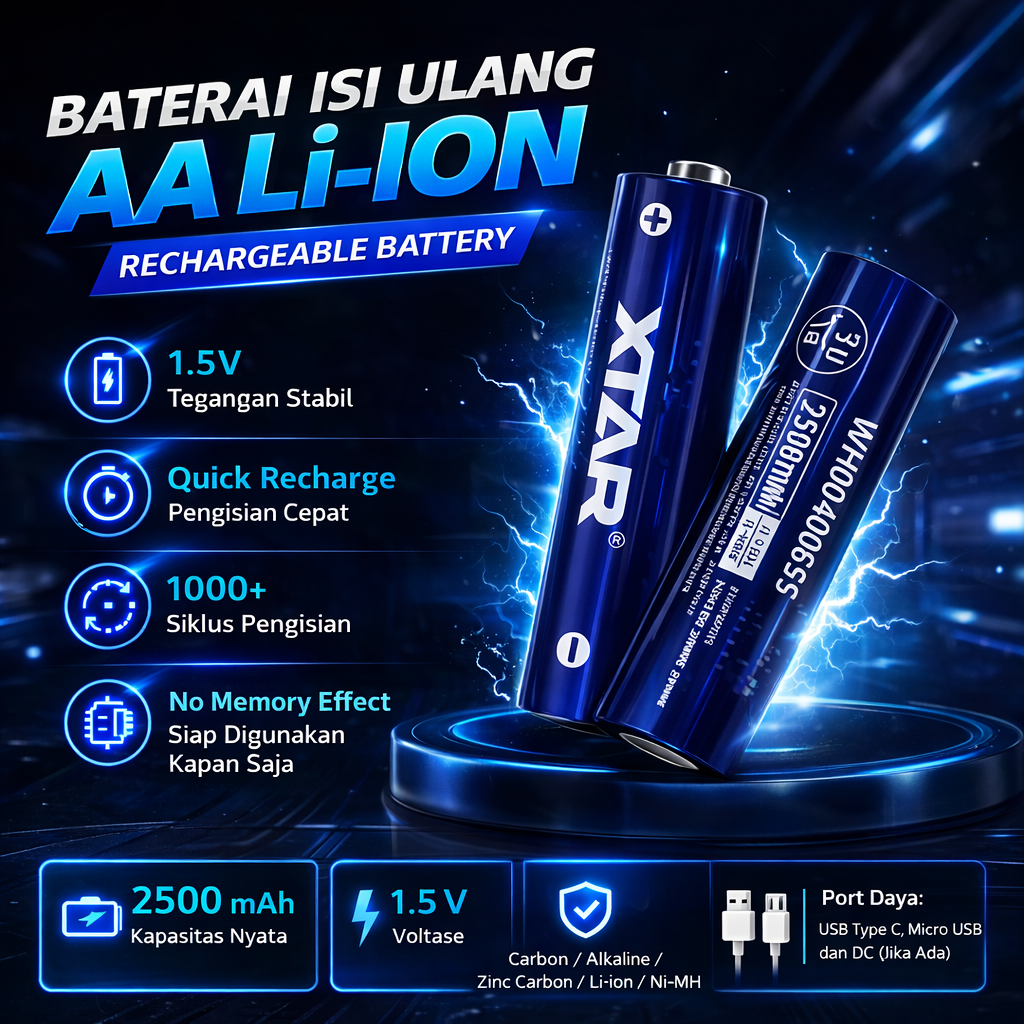 Jual XTAR Baterai Isi Ulang AA Recharge Li-Ion Button Top