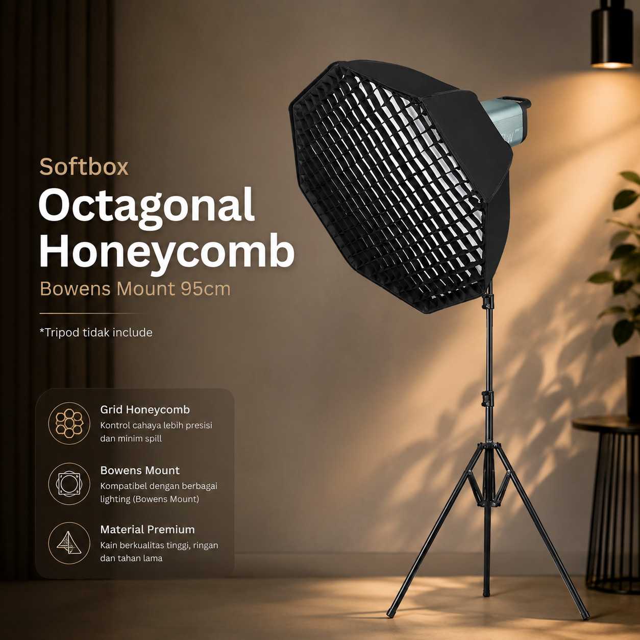Jual TaffSTUDIO Softbox Octagonal Reflector Honeycomb Bowens