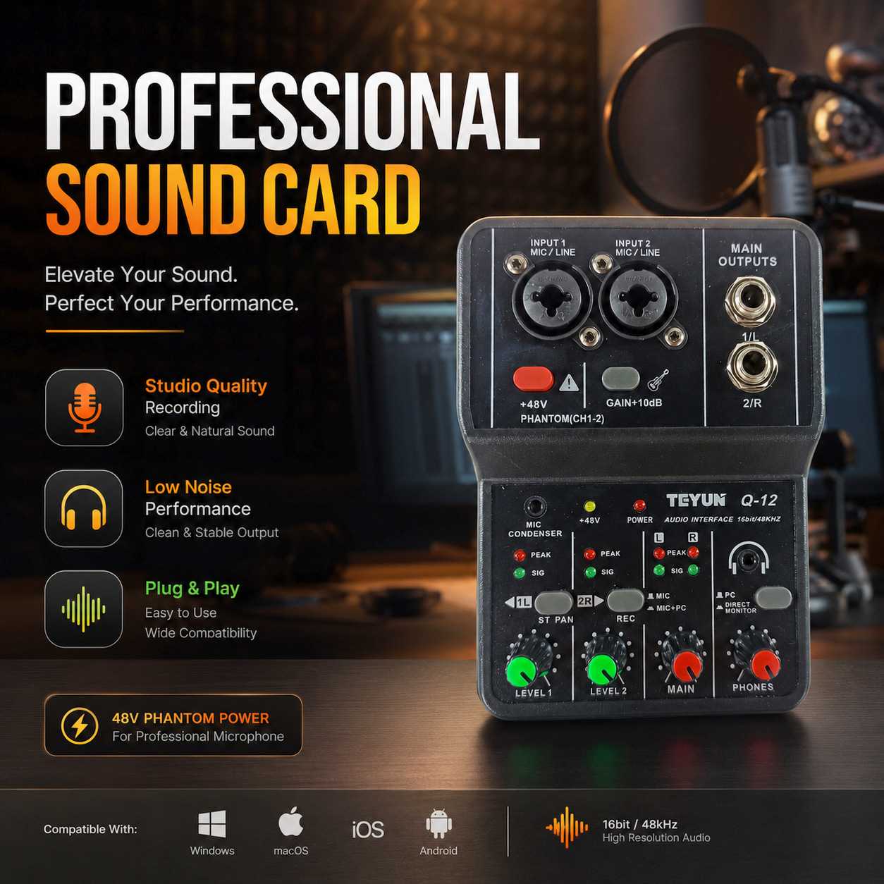 Jual Teyun Sound Card USB Mini Audio Interface Portable 2 Way