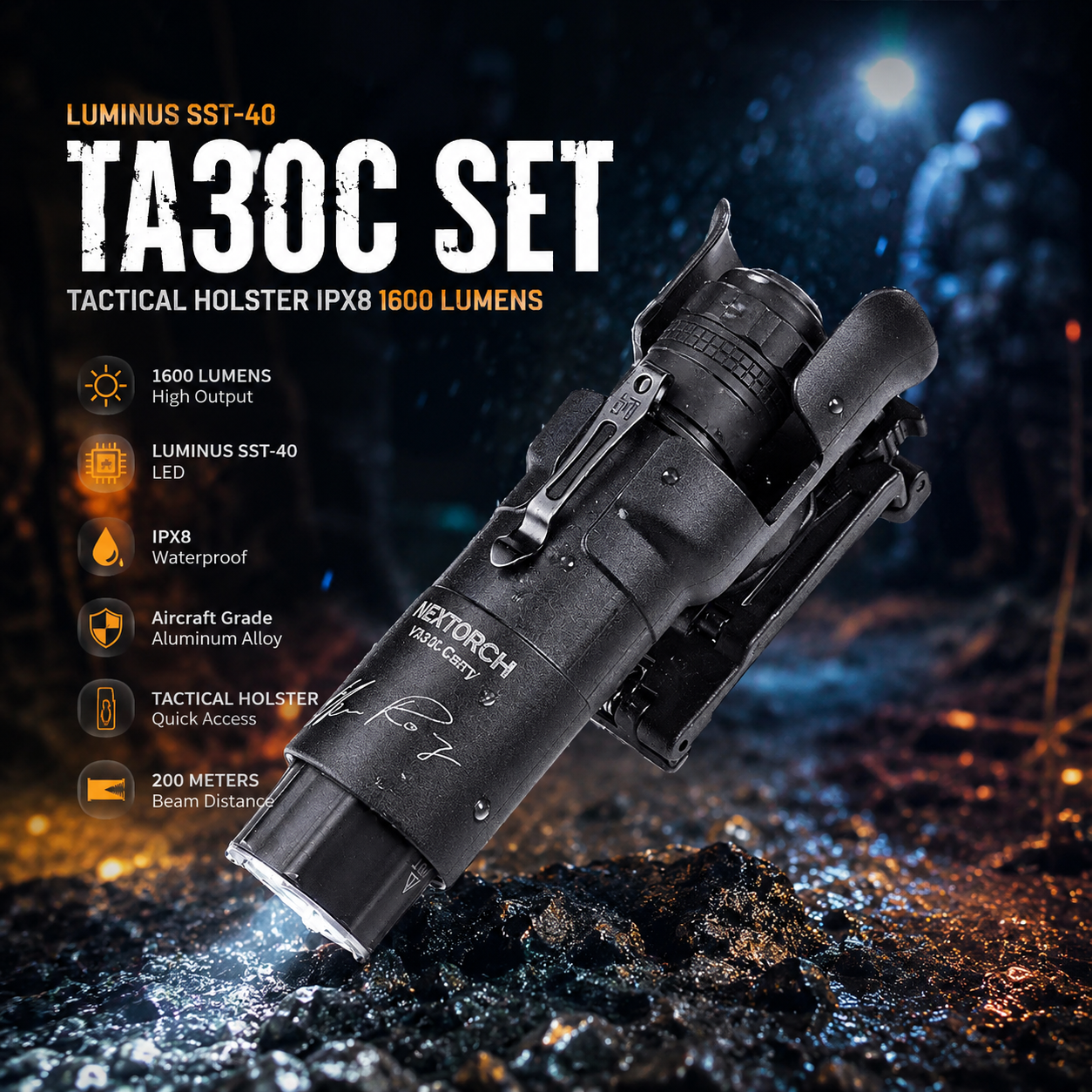 Jual NEXTORCH Senter LED LUMINUS SST-40 Tactical Holster IPX8