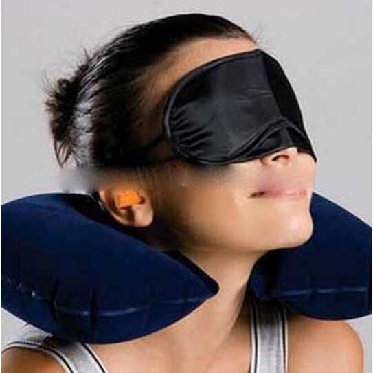 Jual Bantal Leher dengan Masker Mata dan Earplug Inflatable Neck