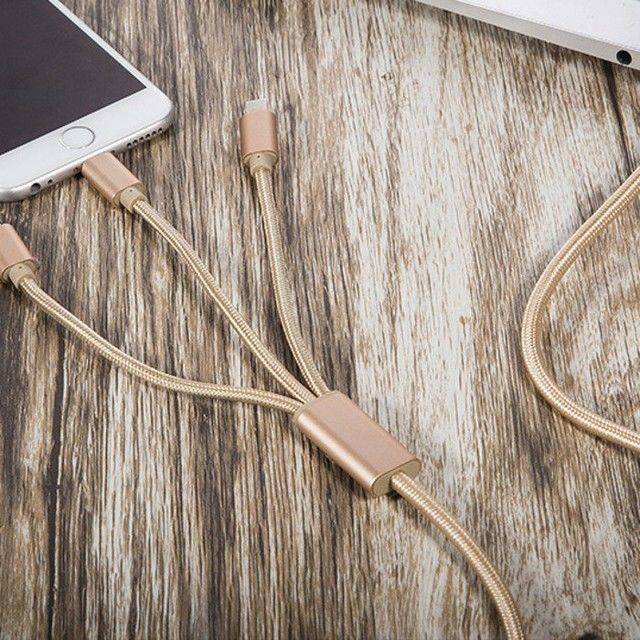 Jual Hemp 3 in 1 Kabel USB Braided ke Micro USB + Lightning + USB Type ...